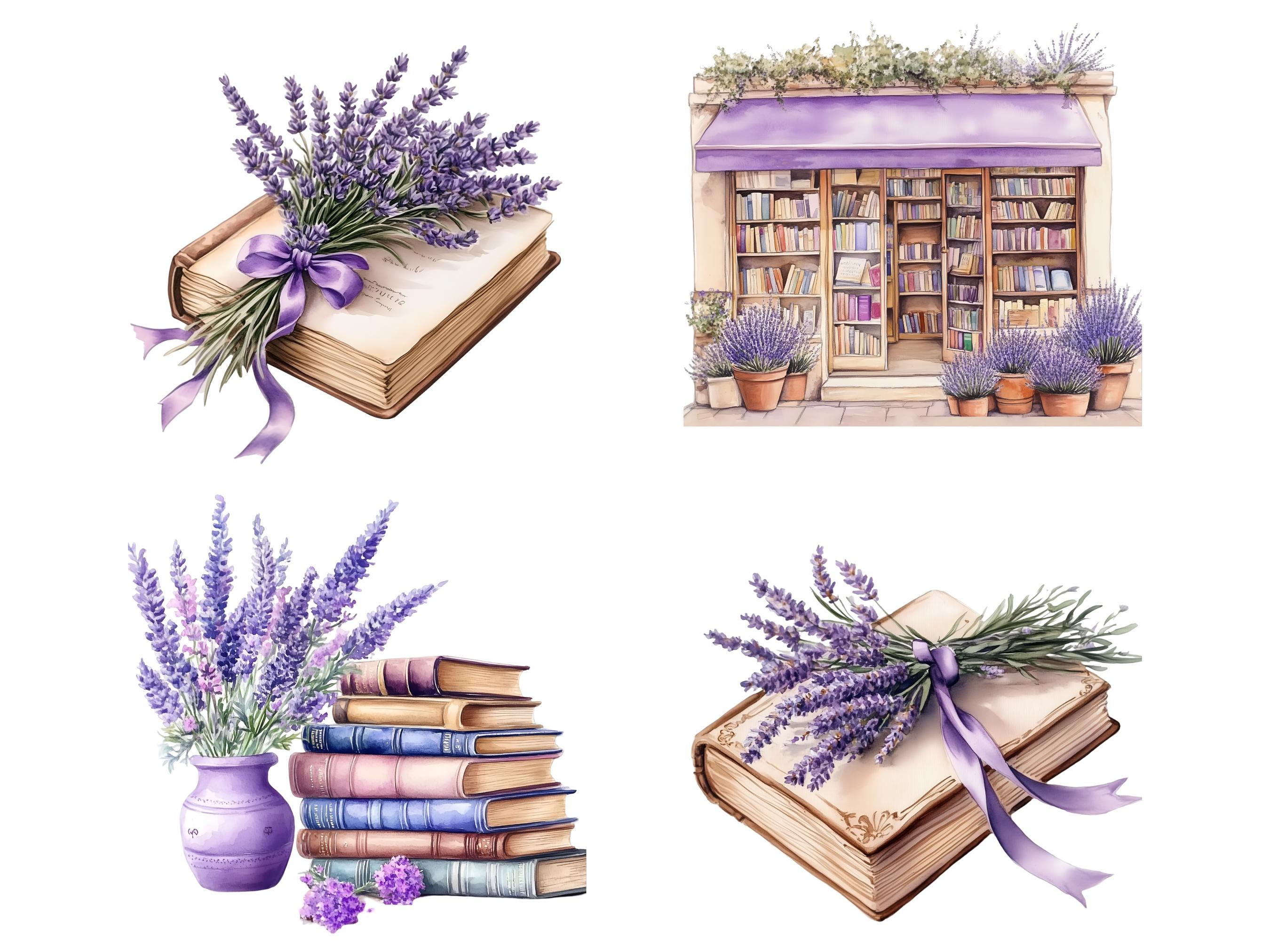 15 Lavender Books Clipart Bundle - High-resolution Digital Graphics for ...