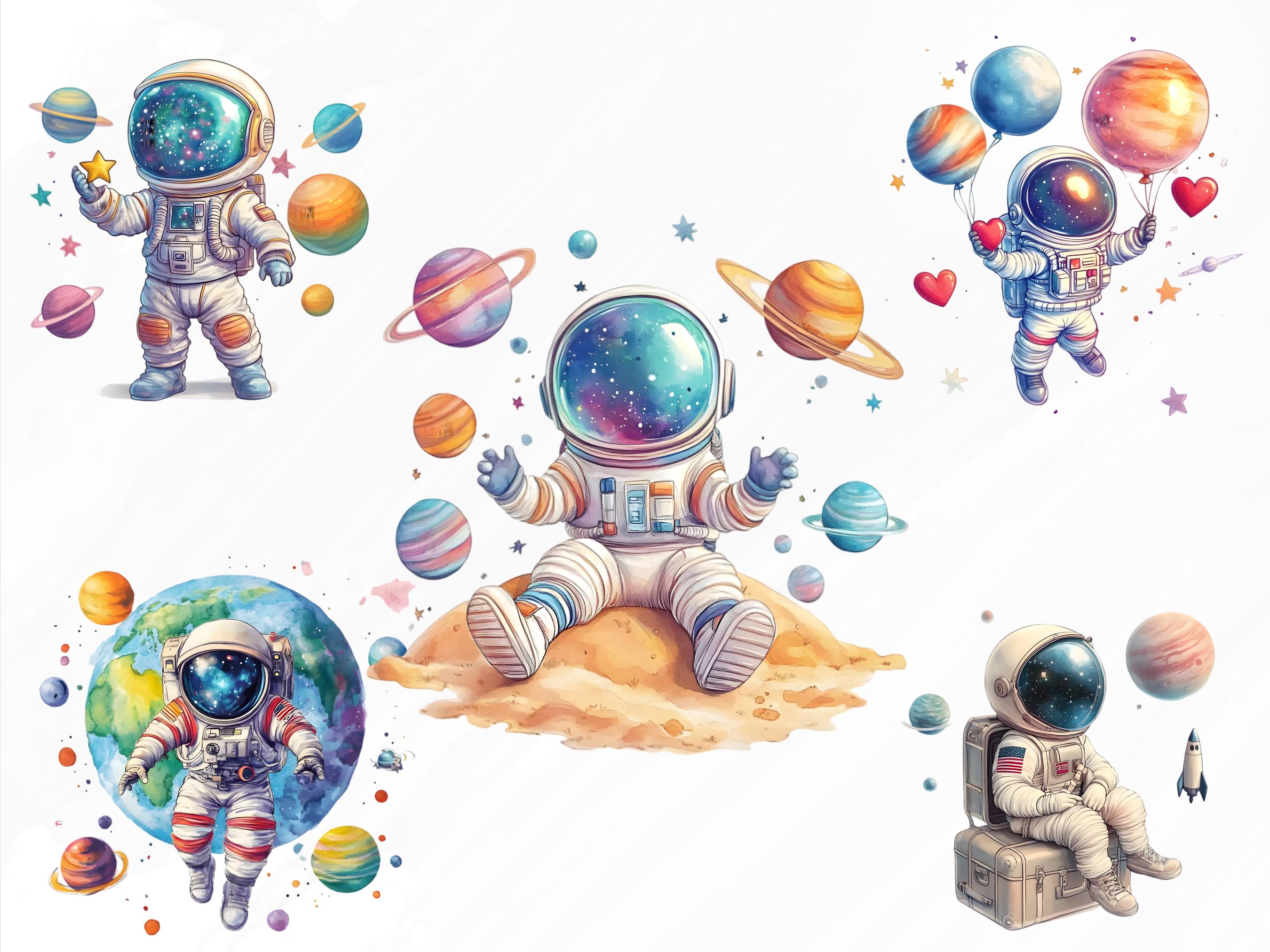 Watercolor Astronaut Clipart Bundle, Space Rocket PNG (digital Download ...