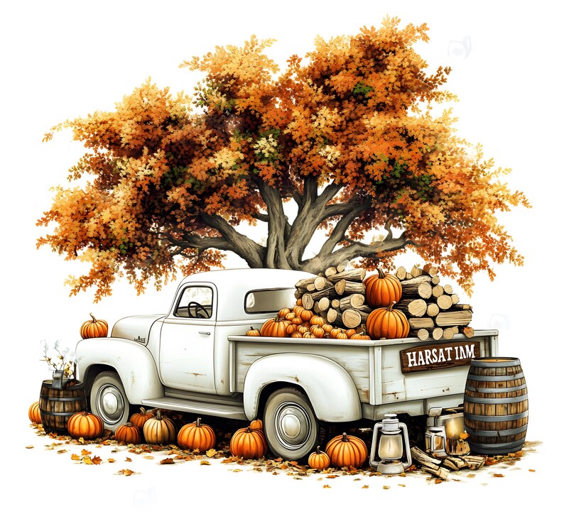 25 Vintage Autumn Truck Clipart - Fall Harvest Trucks With Pumpkins ...