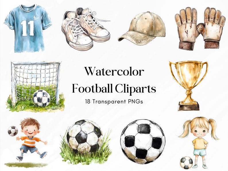 Watercolor Football Clipart | Soccer PNG Bundle | 18 Transparent Pngs ...