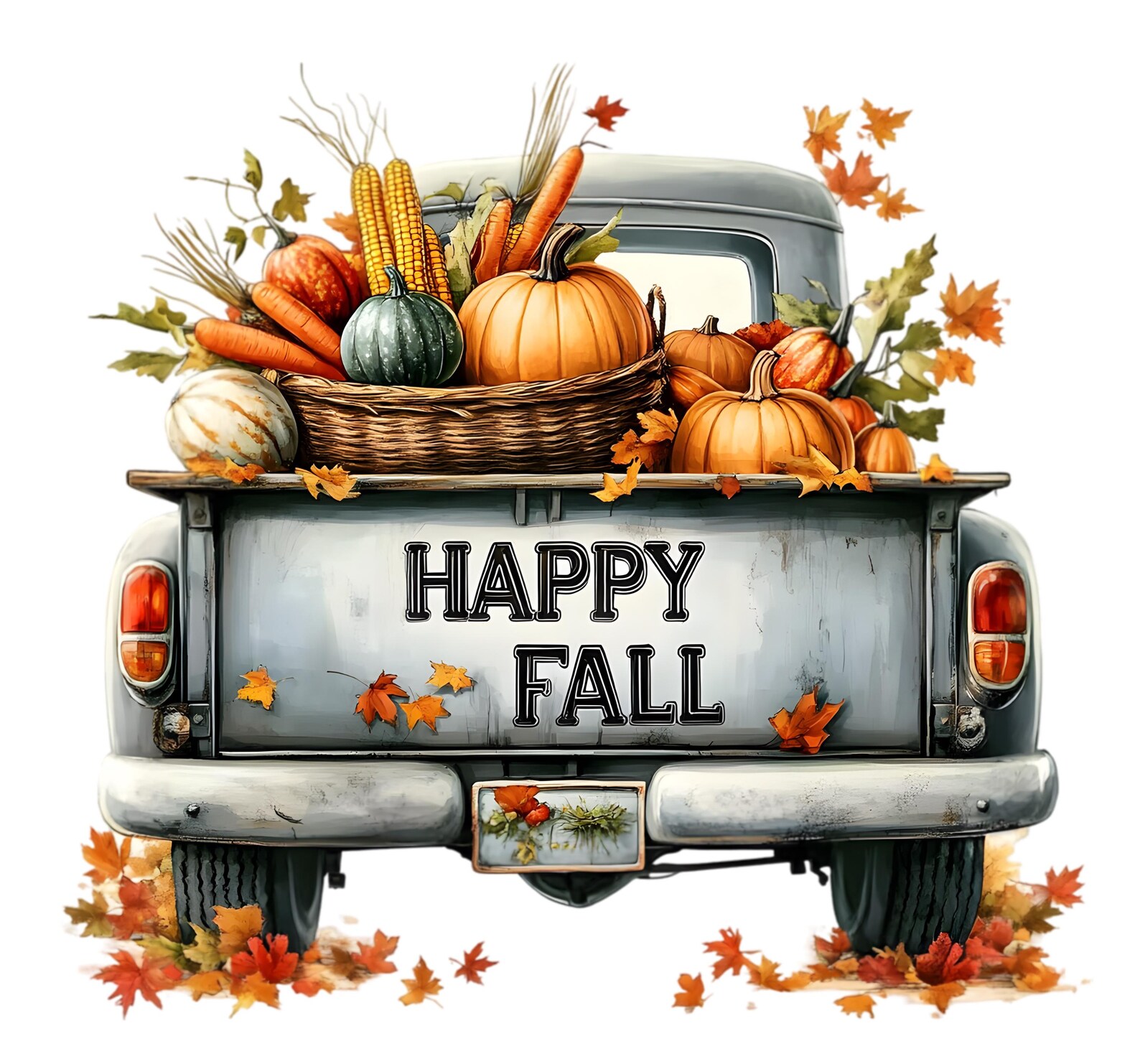 Vintage Green Truck Fall Harvest Clipart Bundle, Autumn Farm Truck With ...