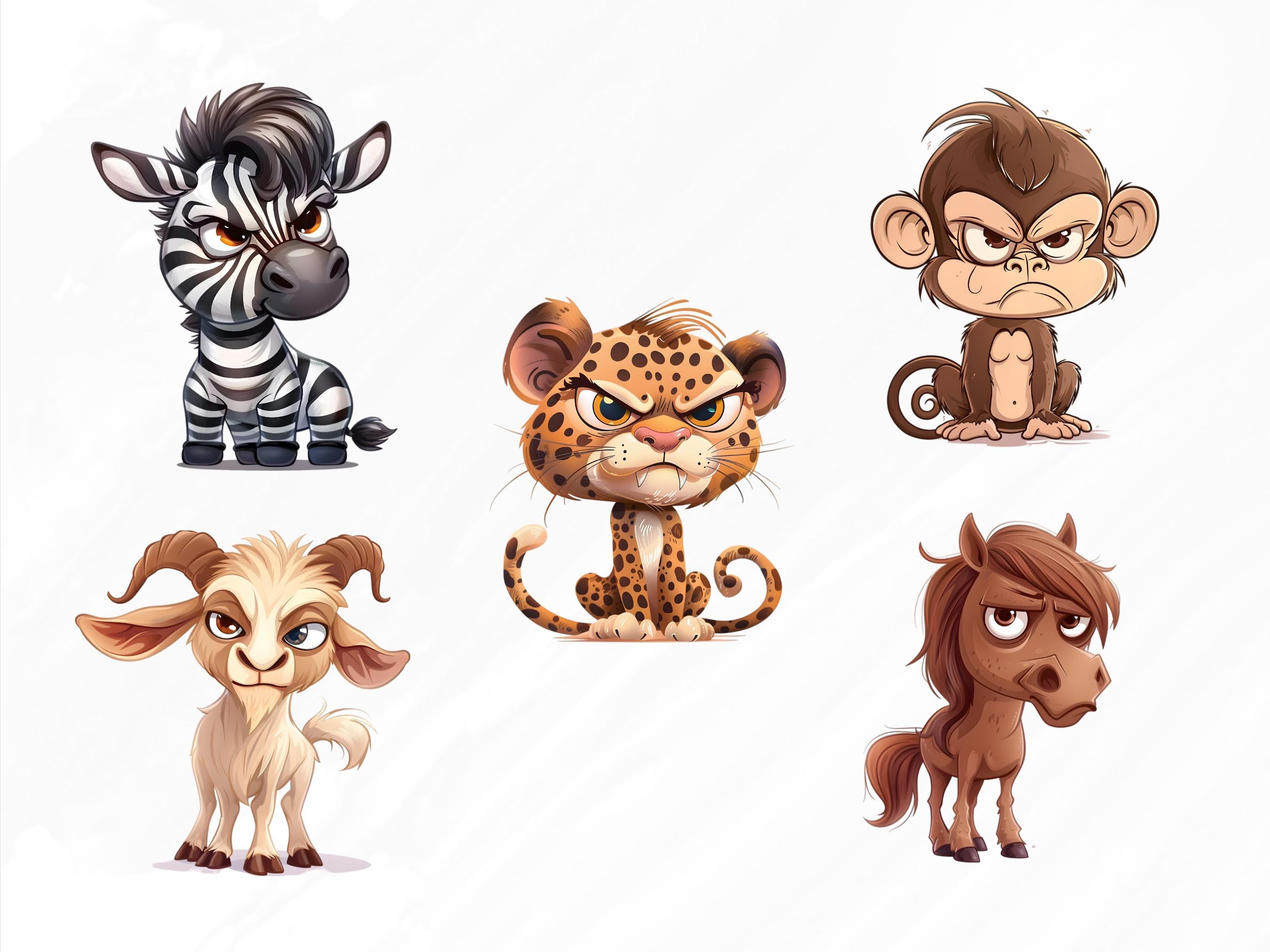 Funny Grumpy Forest Animals Clipart Bundle, Funny Grumpy Safari Animals ...