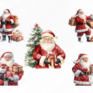 Watercolor Santa Clipart Bundle, Santa Claus PNG Sweet Christmas ...