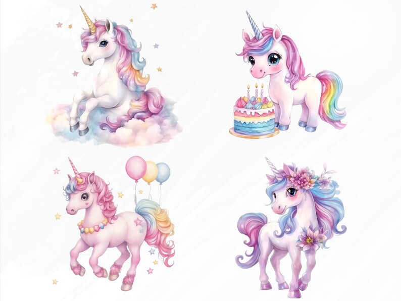 Watercolor Cute Unicorn Clipart | Magic Unicorn Clipart | Unicorn ...