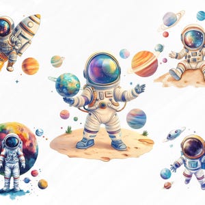 Cute Astronaut Clipart Bundle, Watercolor Astronaut Clipart, Cute Space ...
