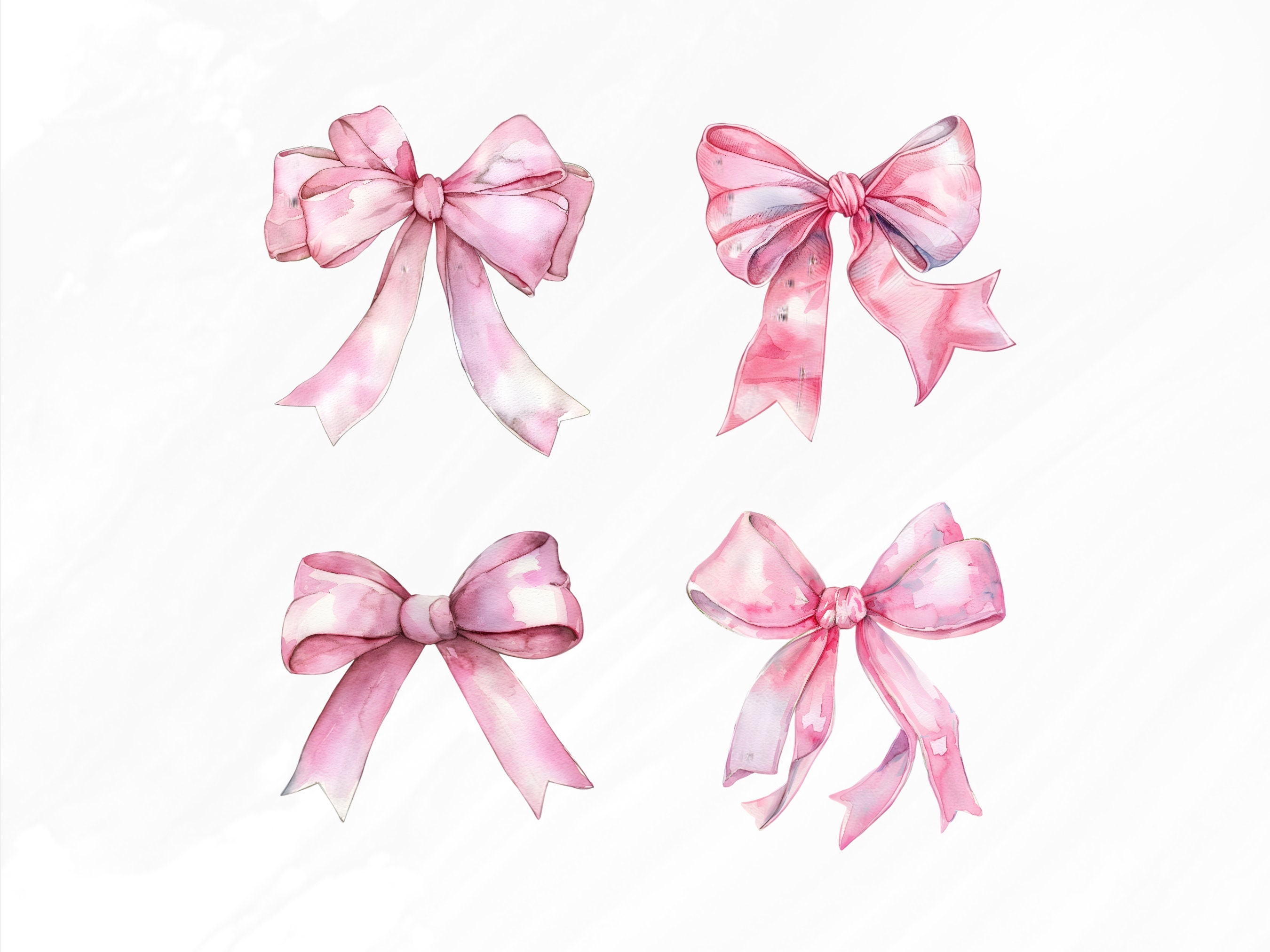 Watercolor Pastel Pink Bows Clipart PNG, Pink Watercolor Bows Bundle ...