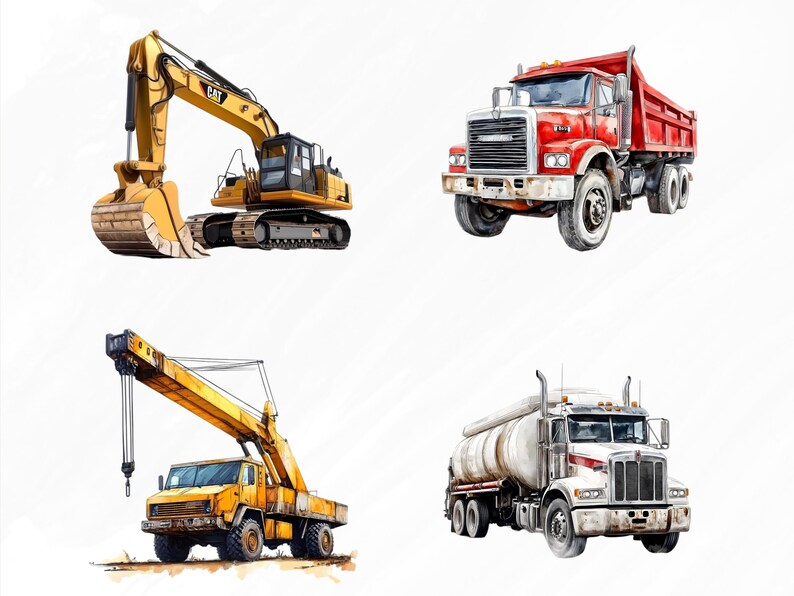 Construction Vehicles Clipart Bundle, Yellow Bulldozer, Dump Truck ...