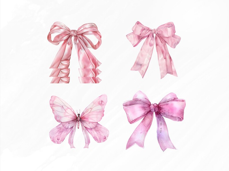 Watercolor Pastel Pink Bows Clipart PNG, Pink Watercolor Bows Bundle ...