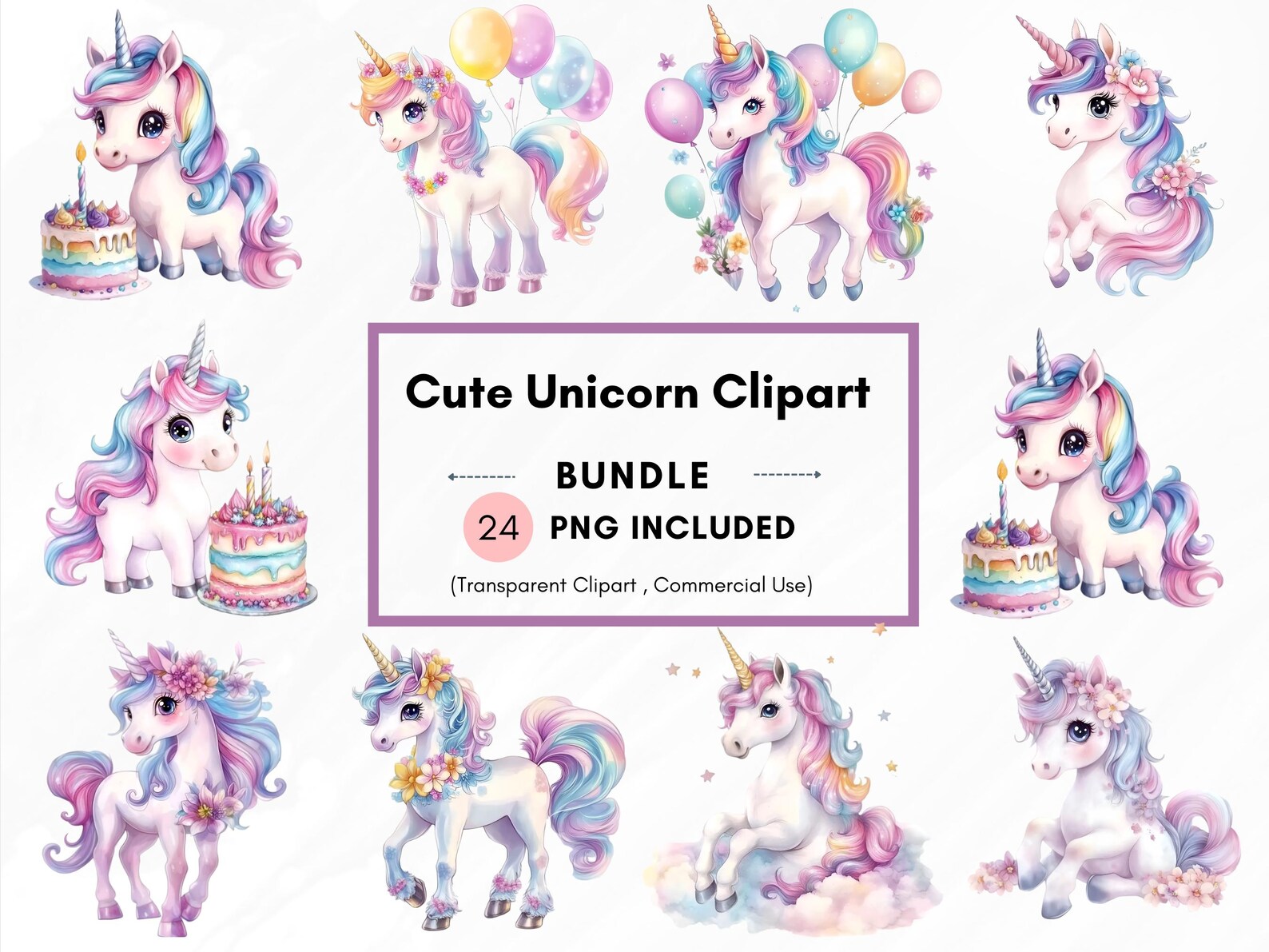 Watercolor Cute Unicorn Clipart | Magic Unicorn Clipart | Unicorn ...