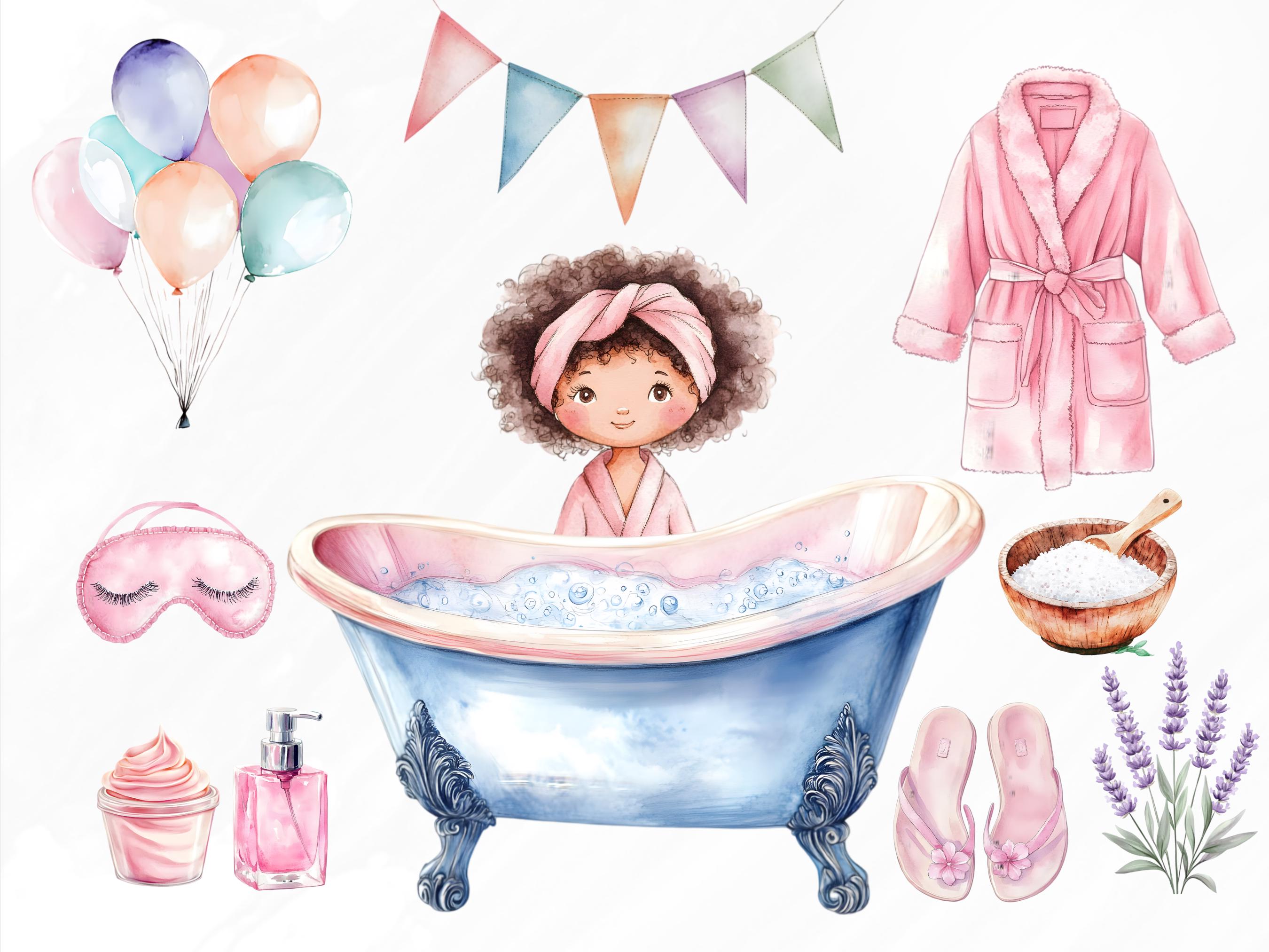 Spa Party Watercolor Clipart, Relaxing Spa Day Illustrations, Self-care ...