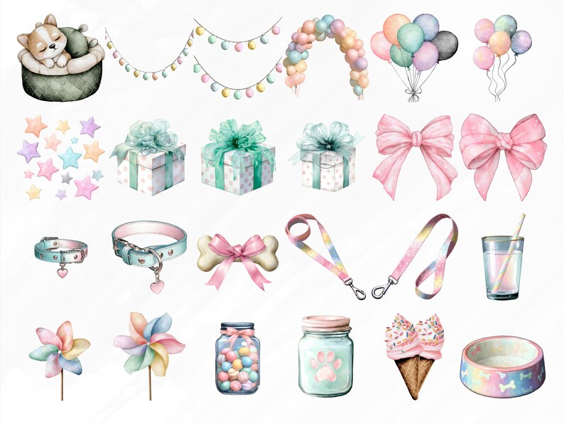 Cute Dogs Birthday Clipart Bundle | Puppy Party PNG | Dog Birthday ...