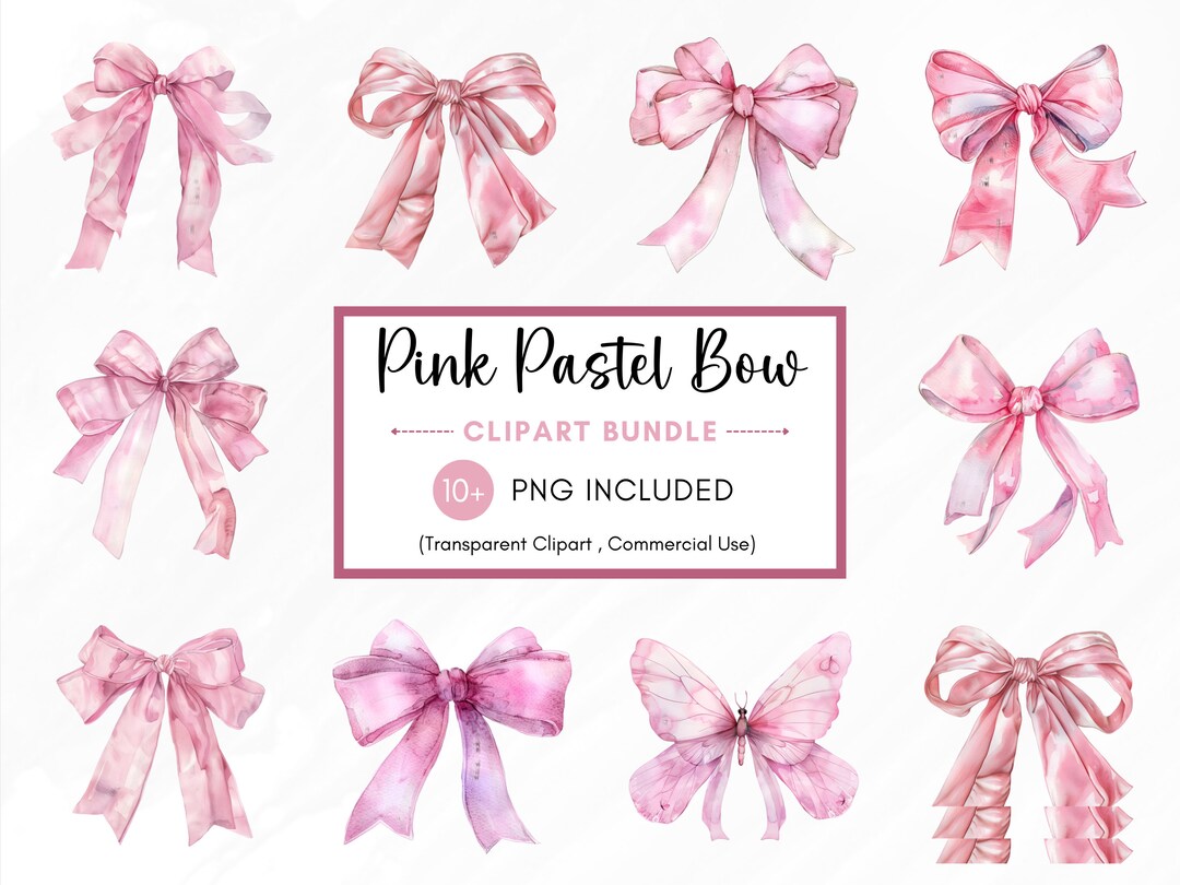 Watercolor Pastel Pink Bows Clipart PNG, Pink Watercolor Bows Bundle ...