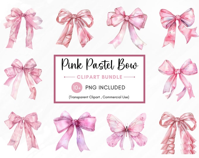Watercolor Pastel Pink Bows Clipart PNG - 18 High Quality PNG - Pastel ...