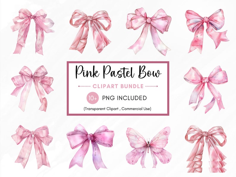Watercolor Pastel Pink Bows Clipart PNG, Pink Watercolor Bows Bundle ...
