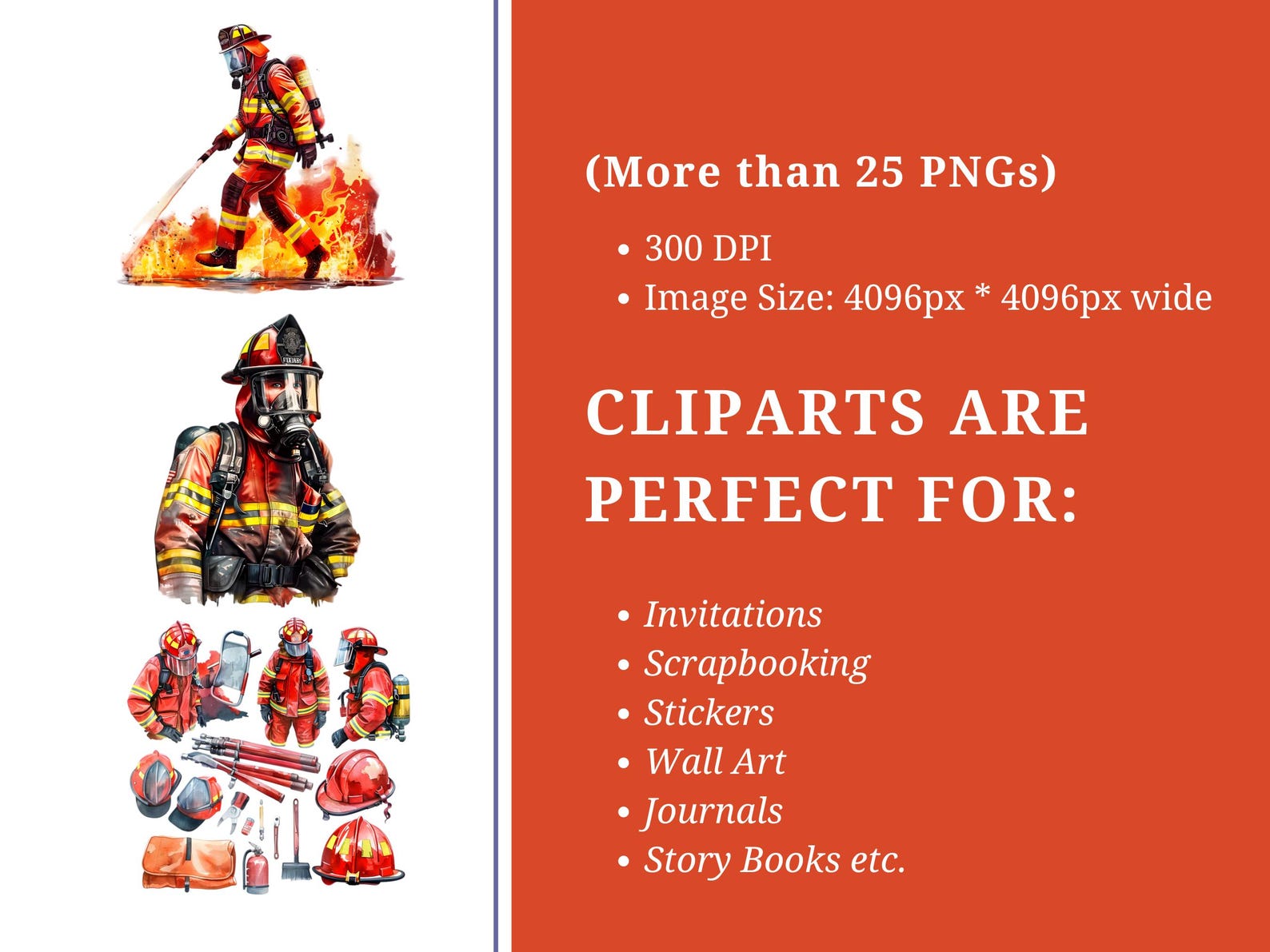 Firefighters Clipart Bundle, Watercolor Fire Graphics, Fireman Clipart ...