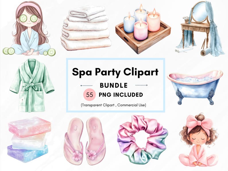 Spa Party Watercolor Clipart, Relaxing Spa Day Illustrations, Self-care ...