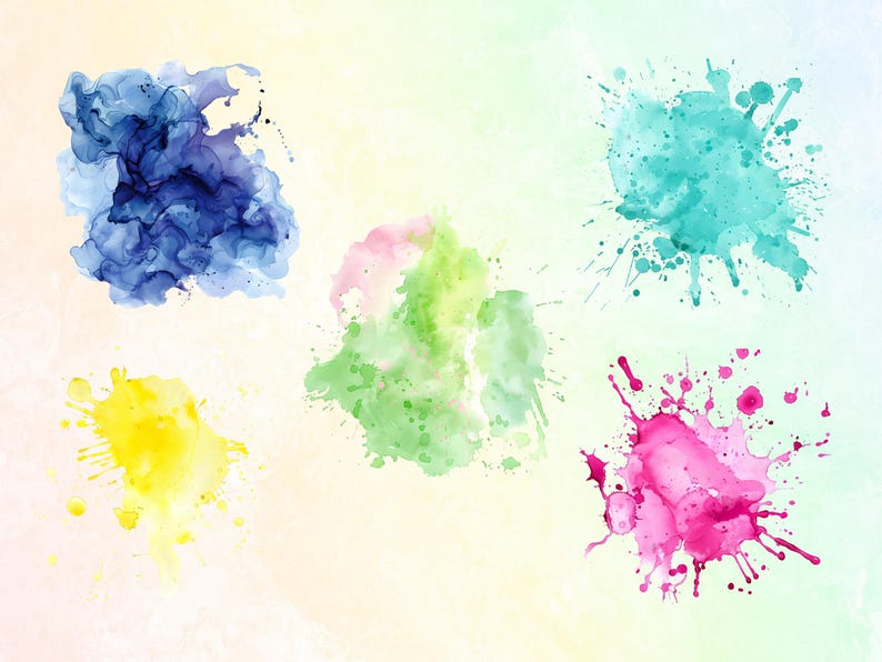 30 Watercolor Color Splash Clipart PNG, Paint Splatter Clipart, Alcohol ...