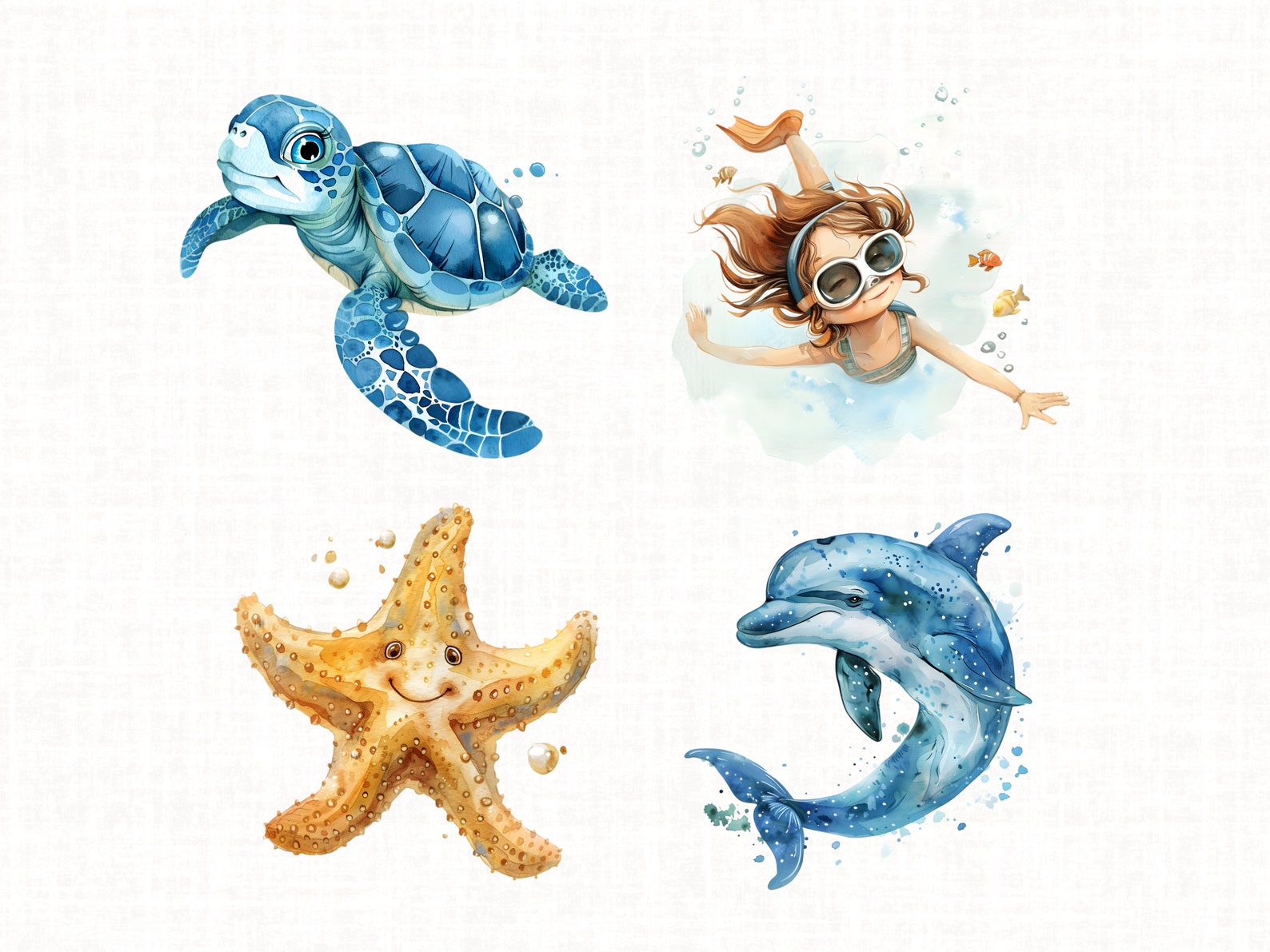 Under the Sea Clipart Bundle, Cute Sea Animals PNG, Ocean Sea Animals ...
