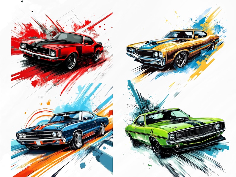 32 Watercolor Automotive Clipart Bundle, Watercolor Muscle Cars, Retro ...