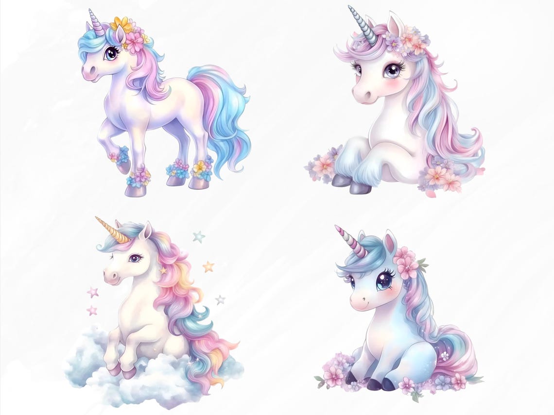 Watercolor Cute Unicorn Clipart | Magic Unicorn Clipart | Unicorn ...