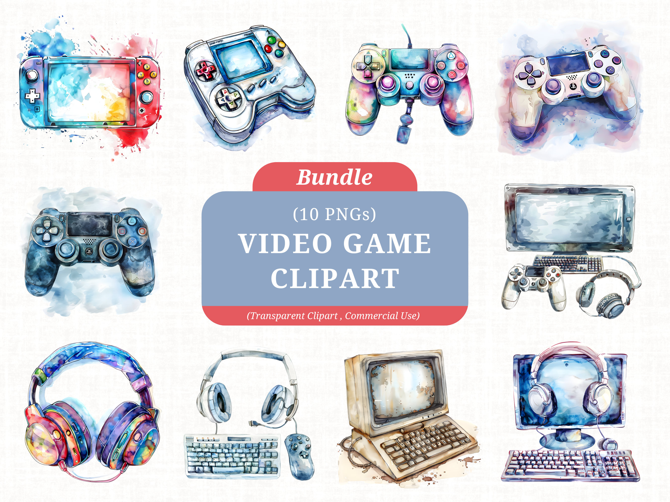 Watercolor Video Game Clipart Bundle, Arcade Game Clipart, Game ...