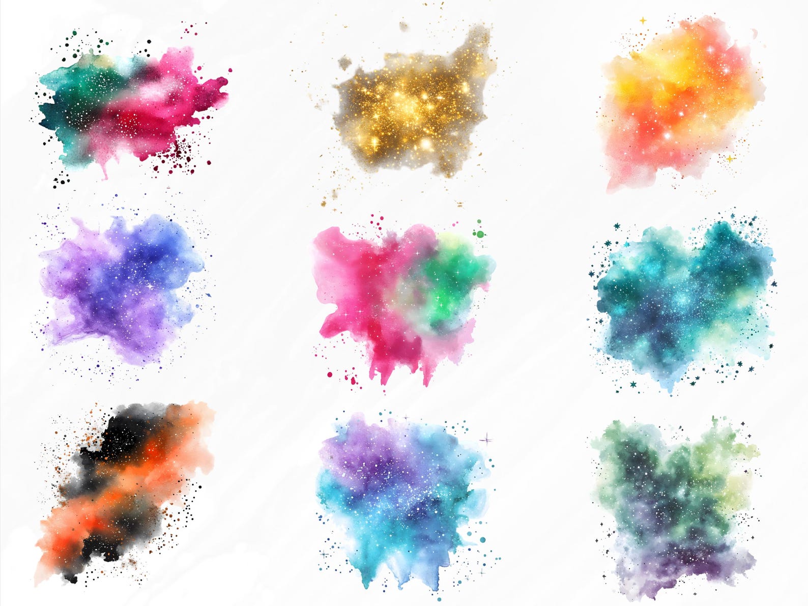 Watercolor Splashes Clipart Bundle, Paint Splatter PNG Abstract Clipart ...