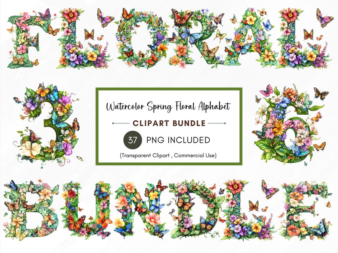 Watercolor Spring Floral Alphabet Clipart PNG, Flowers Clipart PNG ...