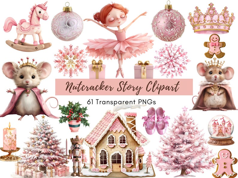 Pink Nutcracker Clipart Bundle, Watercolor Christmas Ballet PNG (61 ...