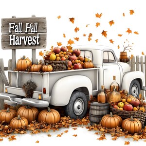25 Vintage Autumn Truck Clipart - Fall Harvest Trucks With Pumpkins ...