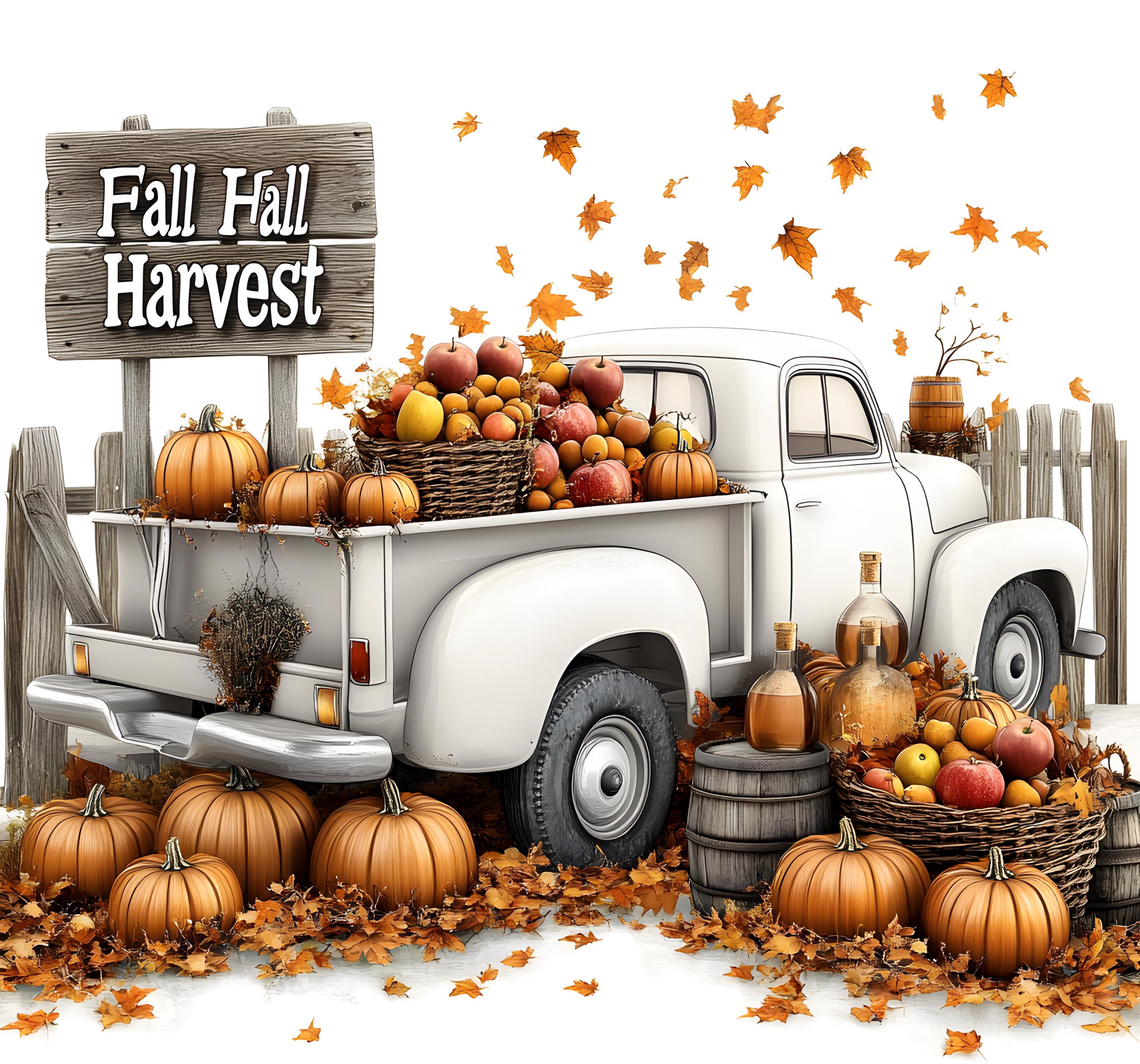 25 Vintage Autumn Truck Clipart Fall Harvest Trucks With Pumpkins ...