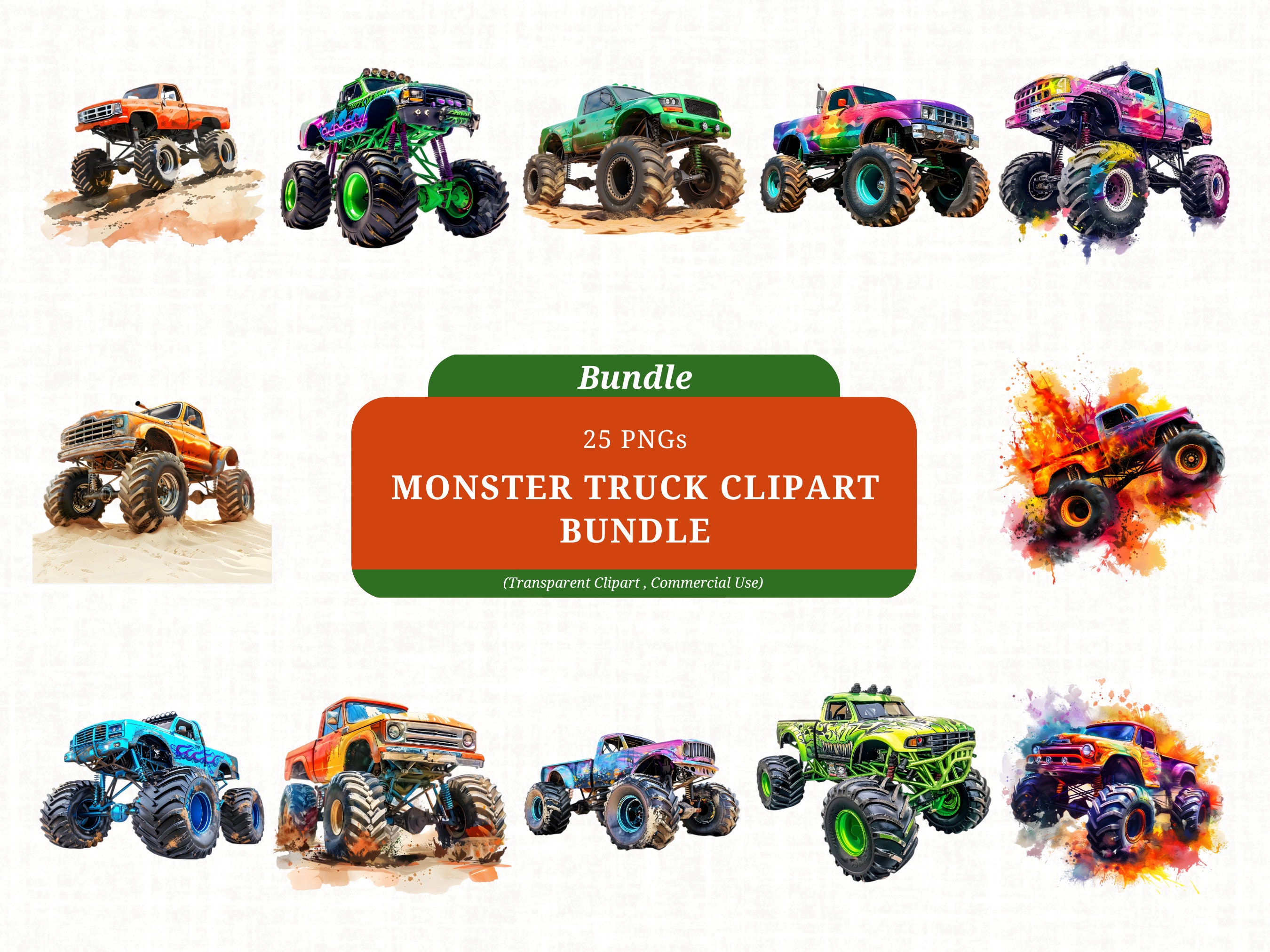 Monster Truck Clipart Bundle, High Resolution PNG, Commercial Use - Etsy