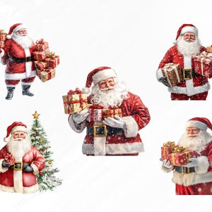 Watercolor Santa Clipart Bundle, Santa Claus PNG Sweet Christmas ...