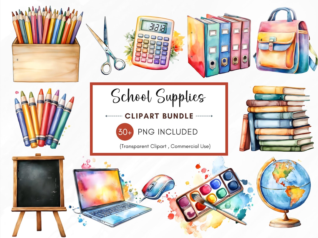 School Clipart Set, School Supplies Clipart Set, Art Supplies Clipart ...