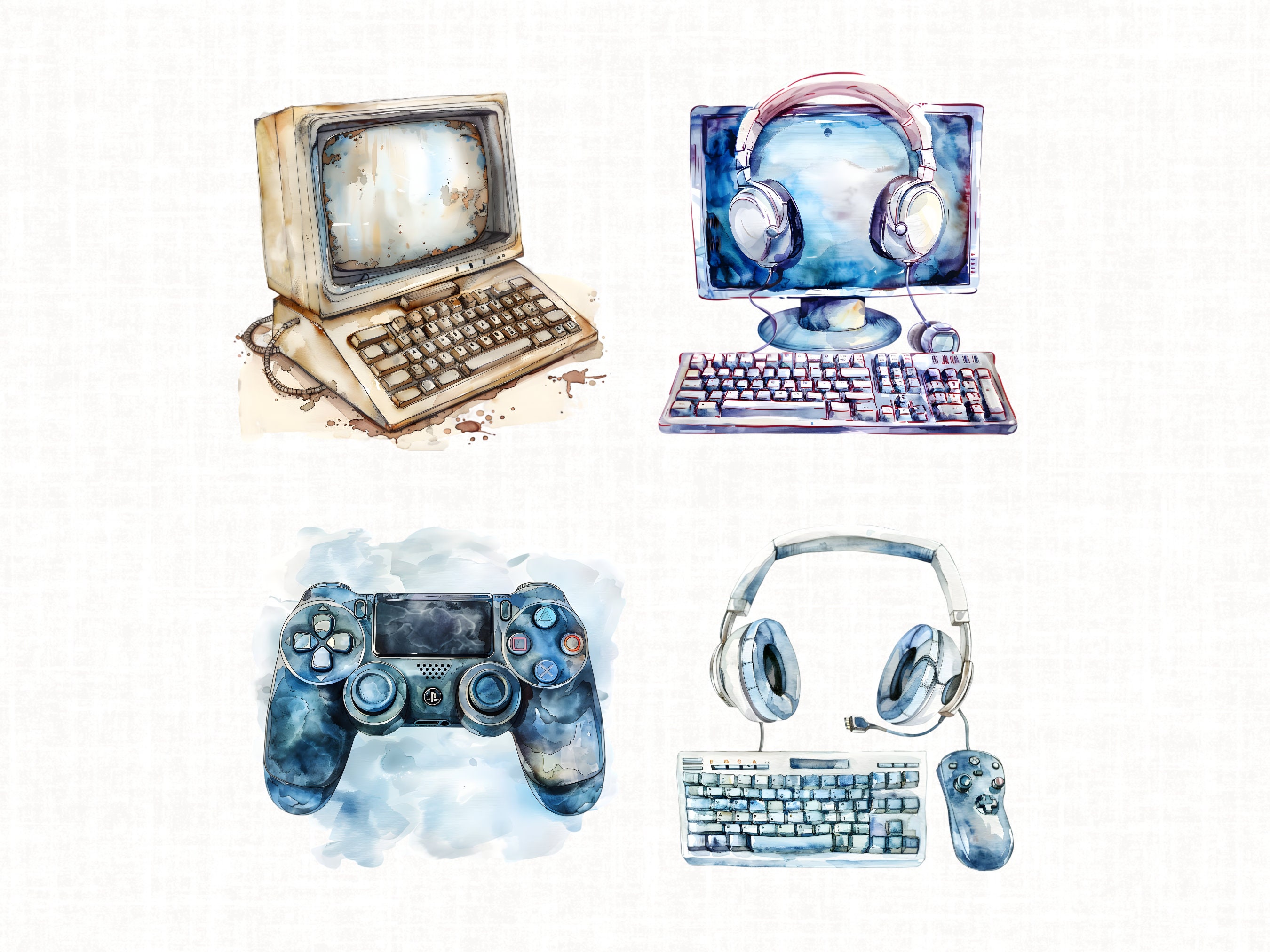 Watercolor Video Game Clipart Bundle, Arcade Game Clipart, Game ...