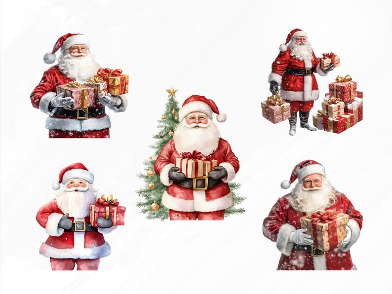Watercolor Santa Clipart Bundle, Santa Claus PNG Sweet Christmas ...