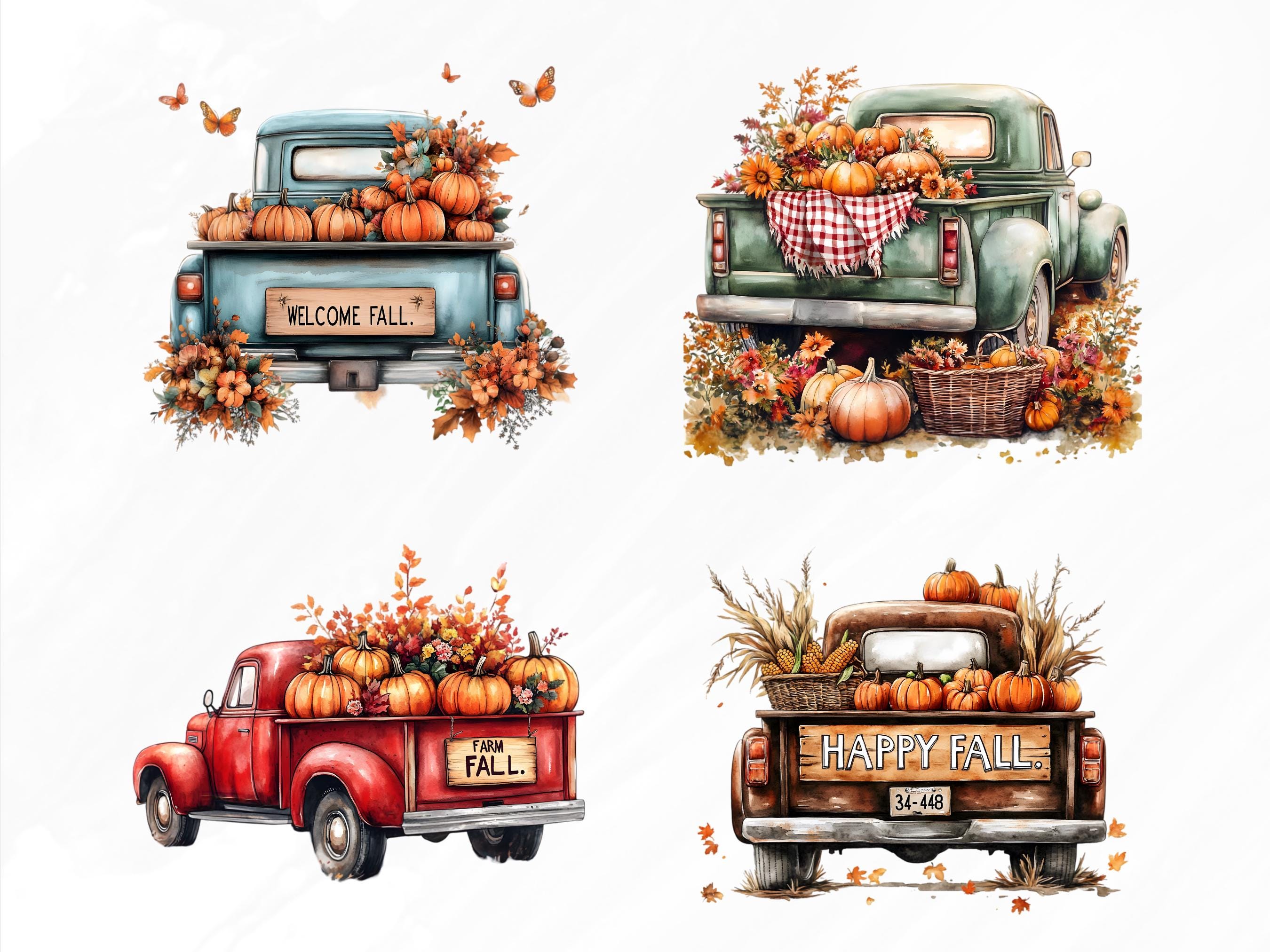 30 Fall Truck Clipart Bundle | Pumpkin & Sunflower Vintage Trucks ...
