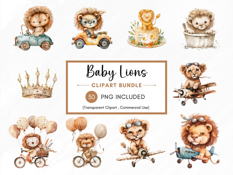 Watercolor Cute Baby Lion Clipart, Baby Lion PNG, Little Animal, Boy or ...