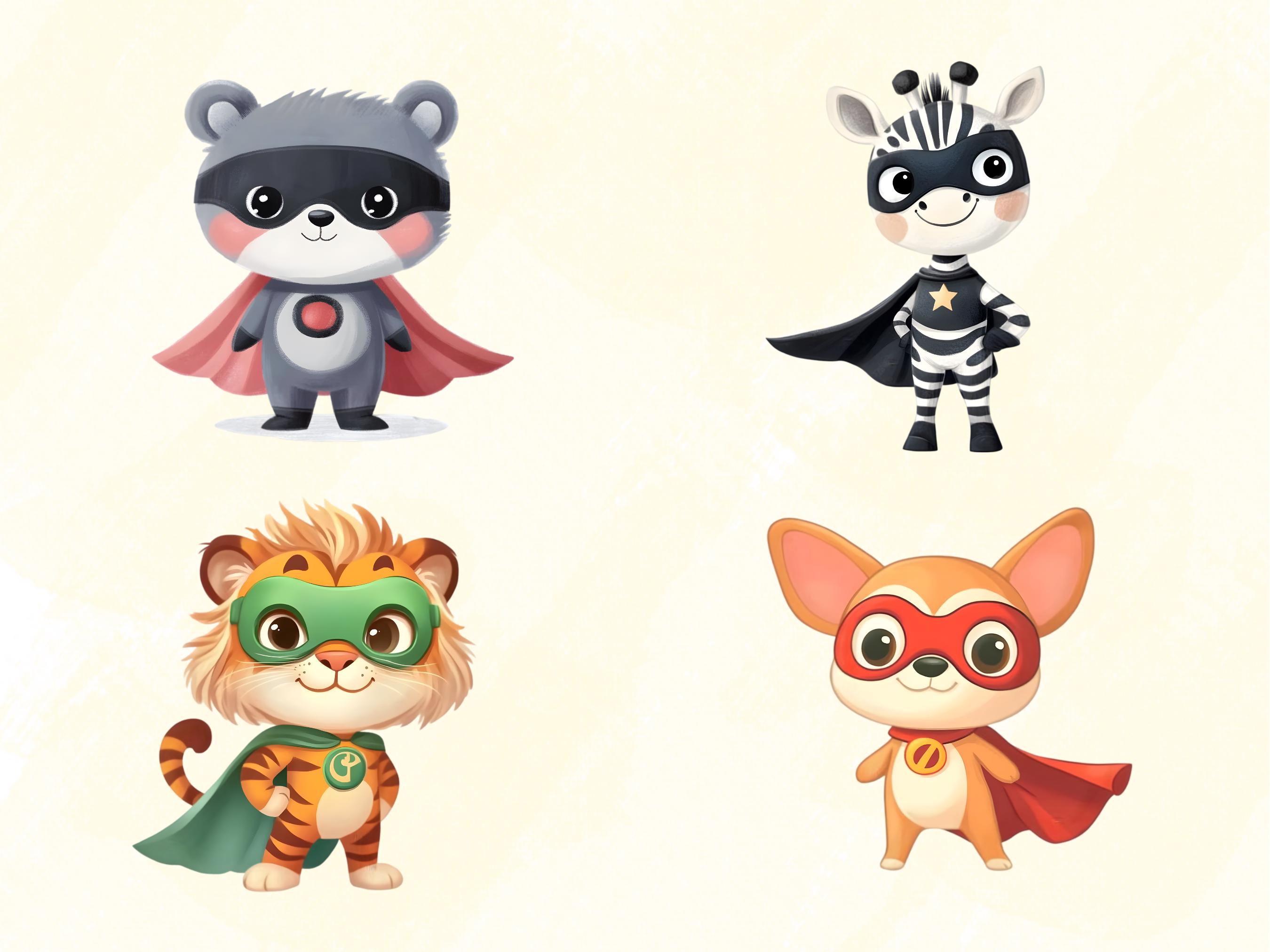 Animal Superheroes Clipart Bundle, Cute Baby Animals PNG, Safari Animal ...