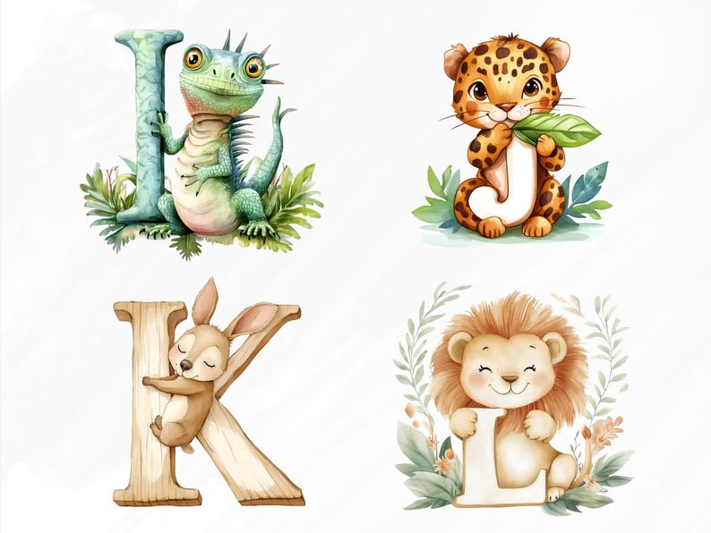 Watercolor Animal Alphabet Clipart, Cute Animal Letters PNG, Alphabet ...