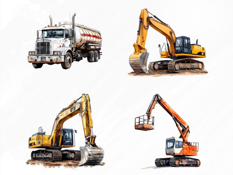 Construction Vehicles Clipart Bundle, Yellow Bulldozer, Dump Truck ...