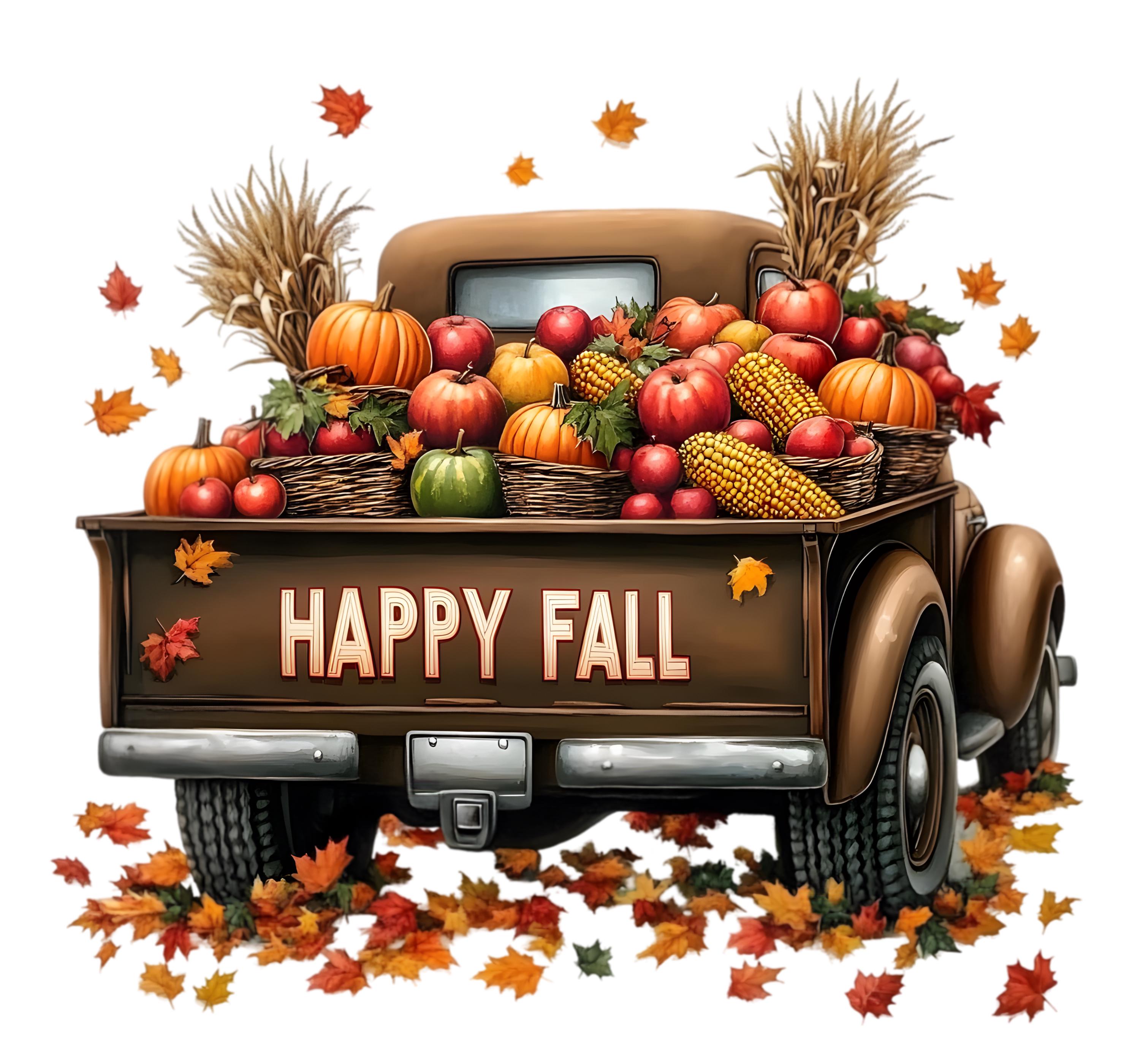 Vintage Green Truck Fall Harvest Clipart Bundle, Autumn Farm Truck With ...