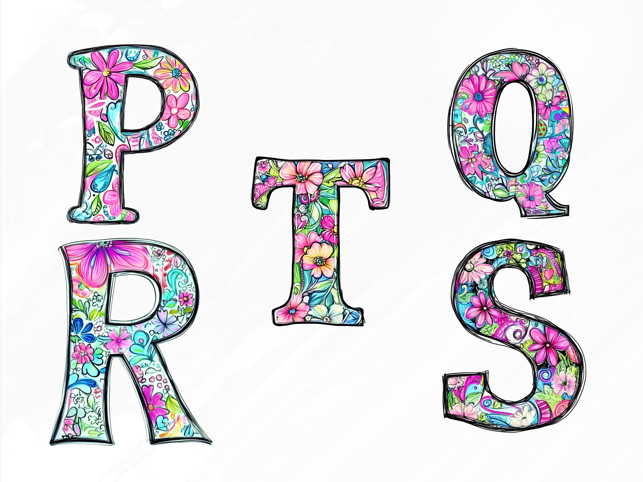 Paisley Floral Alpha Doodle Letters PNG, Floral Alphabet PNG, Alphabet ...