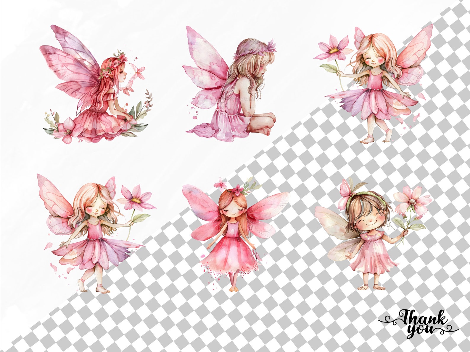 Watercolor Fairy Garden Clipart, Pink Fairy PNG, Mushroom Clipart, 30 ...