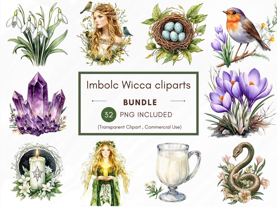 Imbolc Wicca Clipart PNG Bundle, Celtic Pagan Watercolor Illustrations ...
