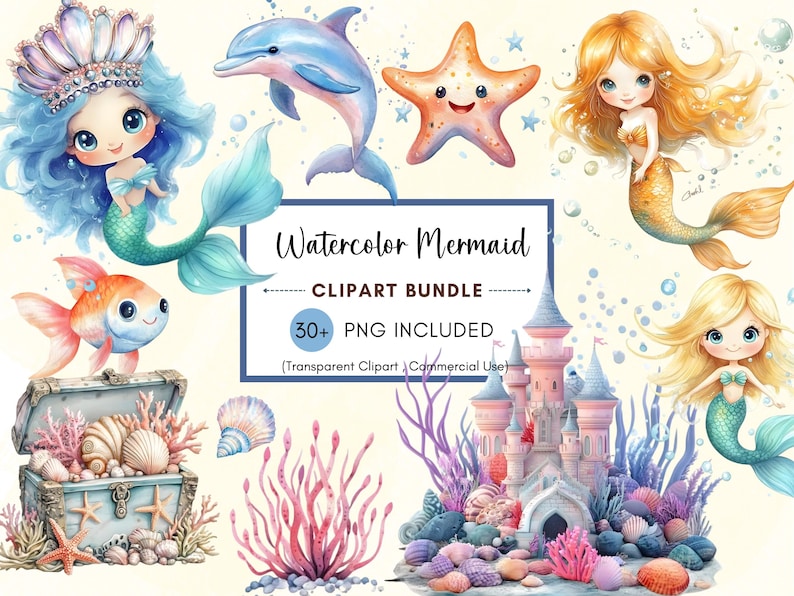 35 Whimsical Mermaid Clipart Bundle, Cute Mermaid Png,under the Sea ...