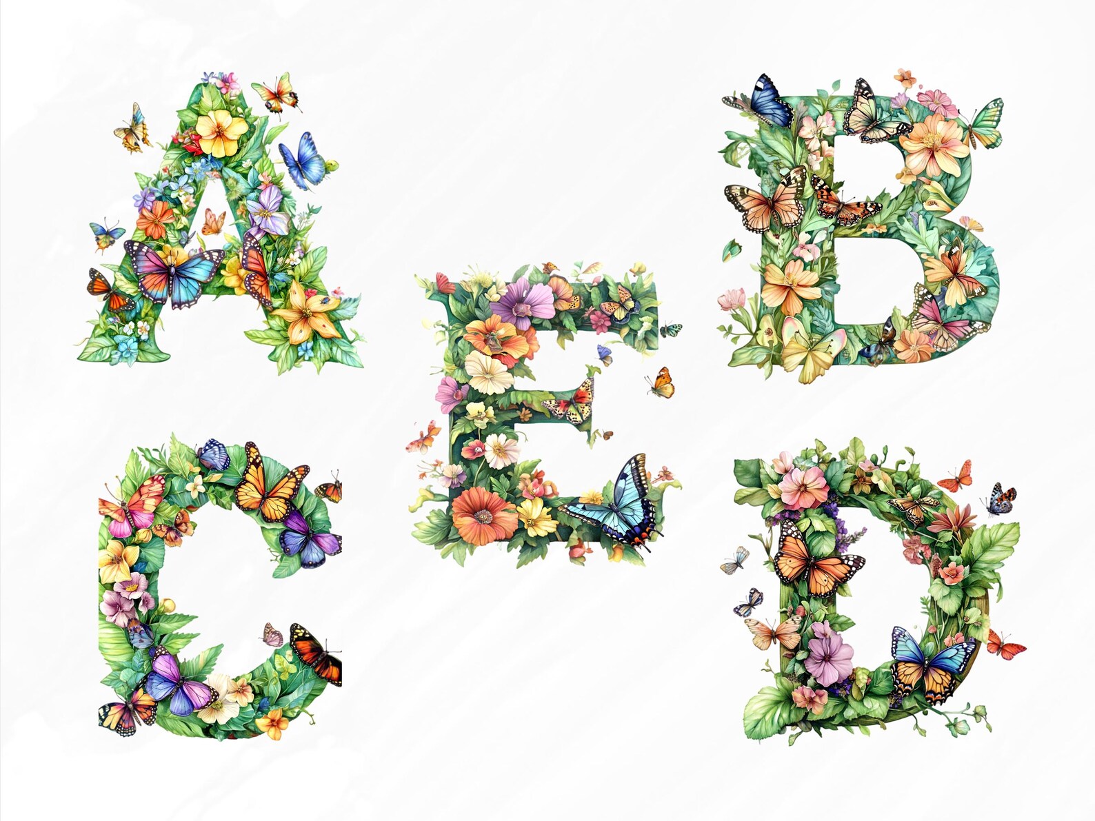 Watercolor Spring Floral Alphabet Clipart PNG, Flowers Clipart PNG ...