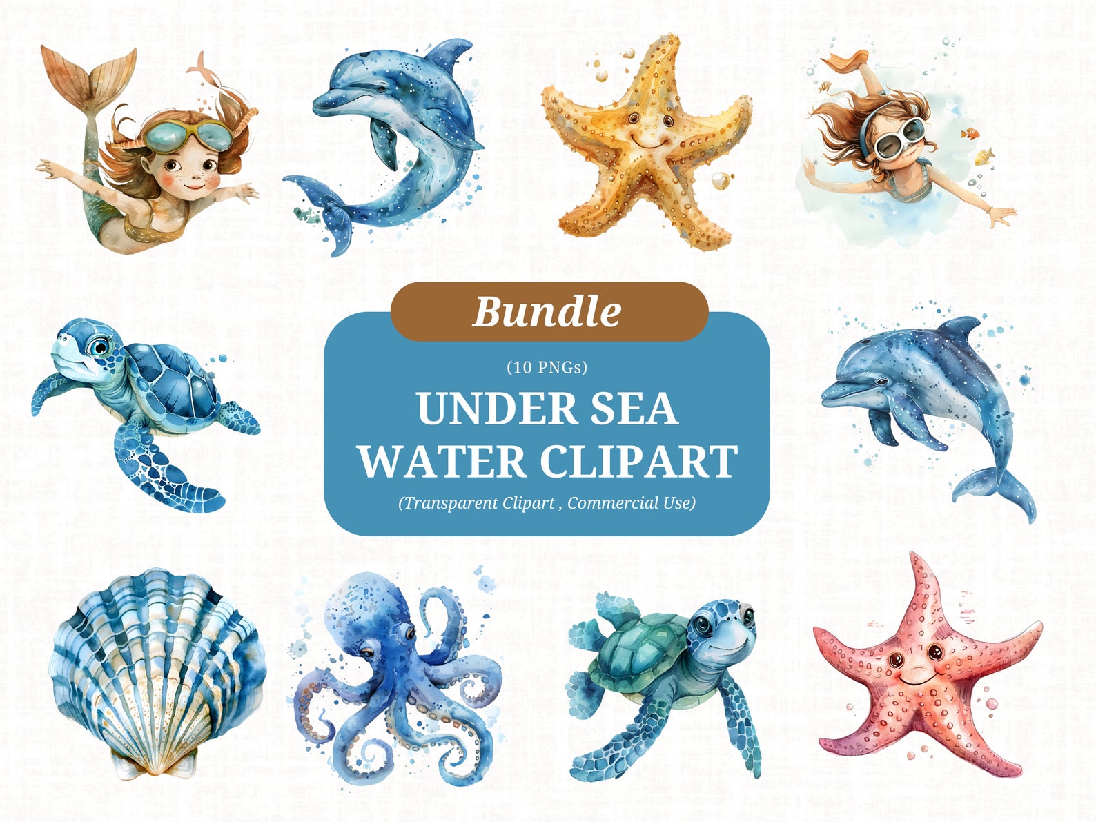 Under the Sea Clipart Bundle, Cute Sea Animals PNG, Ocean Sea Animals ...