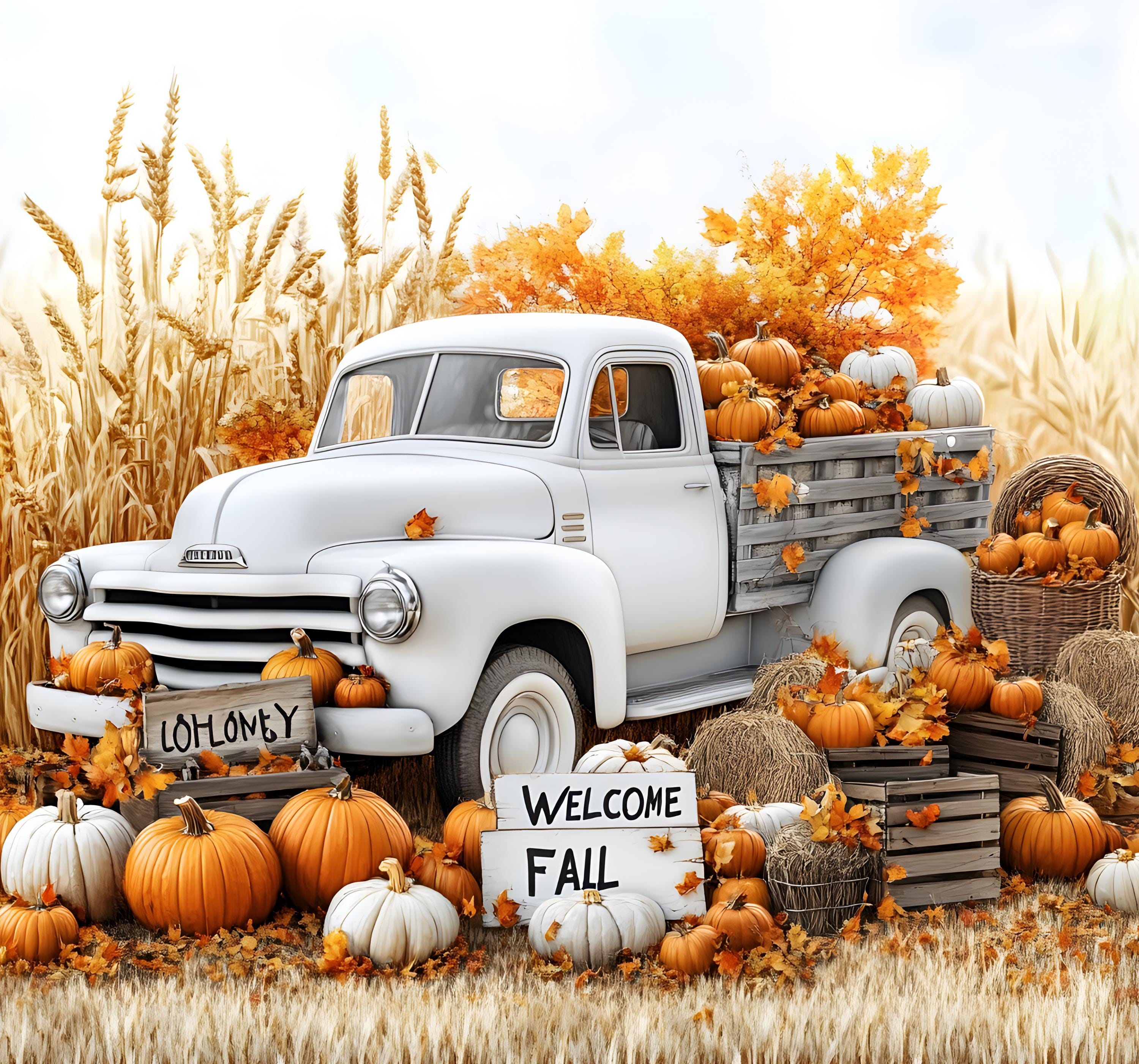 25 Vintage Autumn Truck Clipart Fall Harvest Trucks With Pumpkins ...