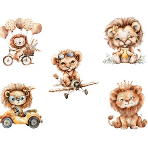 Watercolor Cute Baby Lion Clipart, Baby Lion PNG, Little Animal, Boy or ...