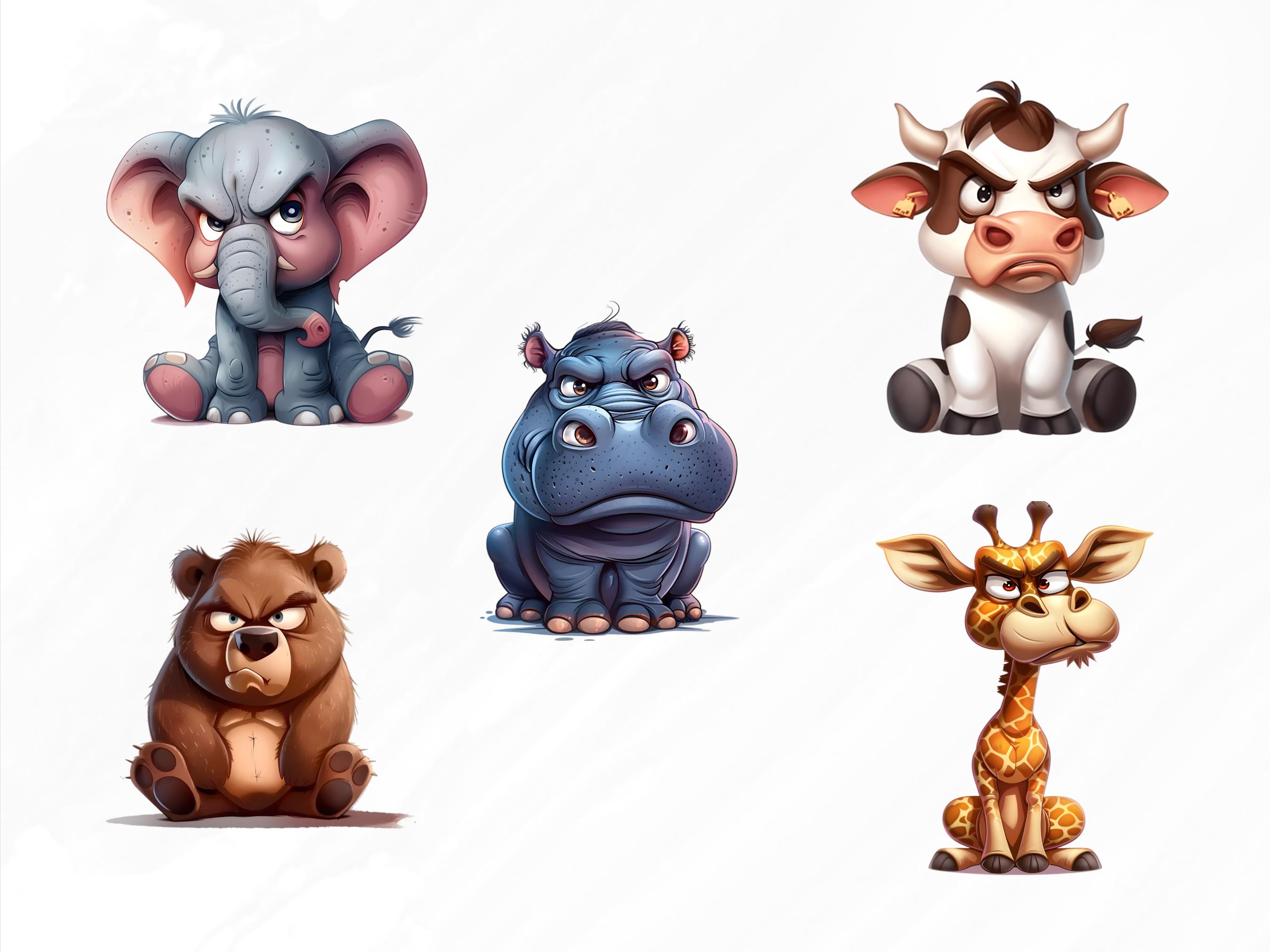 Funny Grumpy Forest Animals Clipart Bundle, Funny Grumpy Safari Animals ...